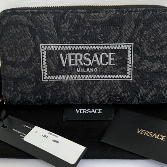 Versace | Bags | Versace Embroidered Jacquard Barocco Long Wallet ...